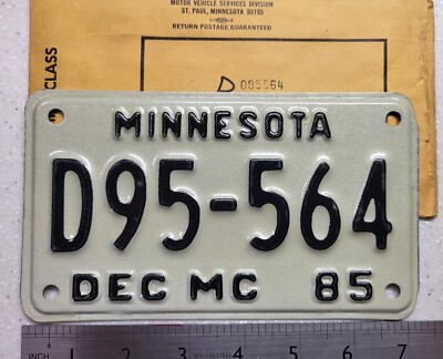 1985 Minnesota Motorcycle Dealer License Plate Tag #D95-564 ** N-O-S ...