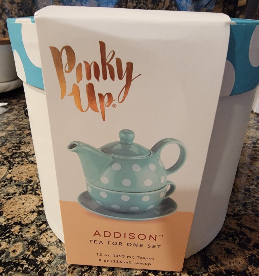 New Addison Tea for one teal blue pinky up ceramic teapot | eBay