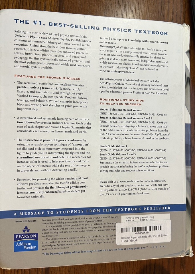 University Physics with Modern Physics (12th Edition)-F 9780321501219| eBay