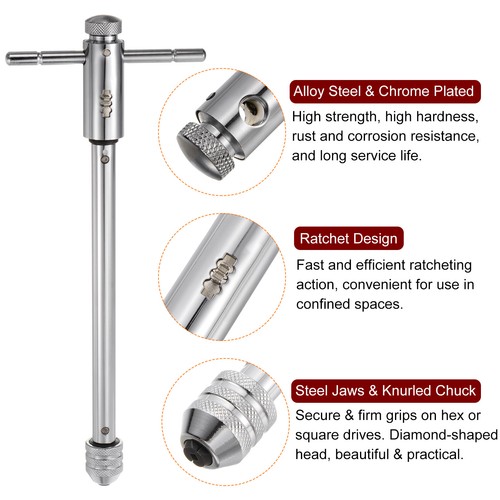 8pcs M3 M4 M5 M6 M8 M10 M12 Thread Taps 10" T-Handle Ratchet Tap Wrench | eBay