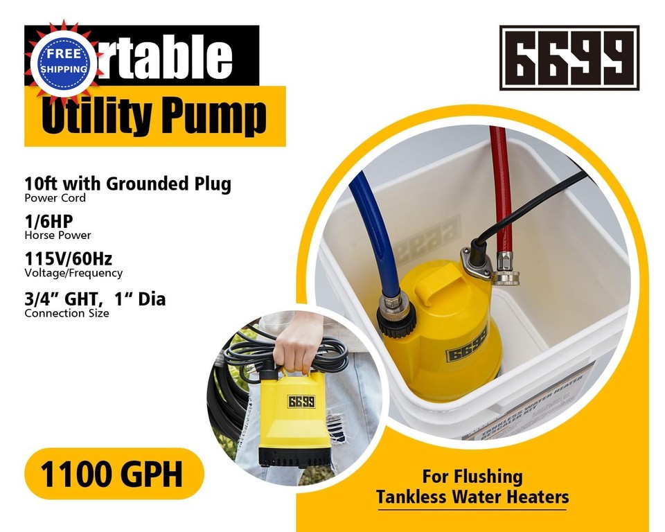 Tankless Water Heater Flushing Kit Includes Submersible Sump Pump ...