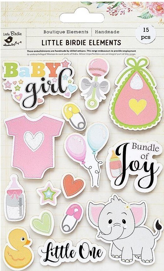 Bundle of Joy, Baby Girl - 3D scrapbook stickers 15/pk - Little Birdie ...