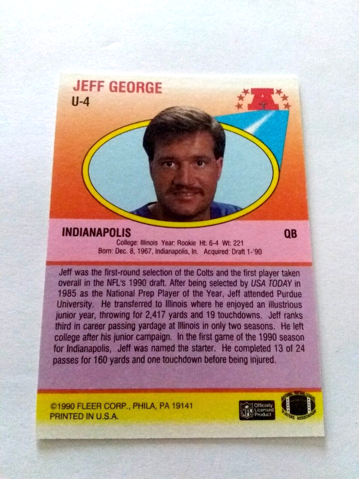 1990 Fleer Update Football Jeff George Rookie Card #U-4 Factory Set ...