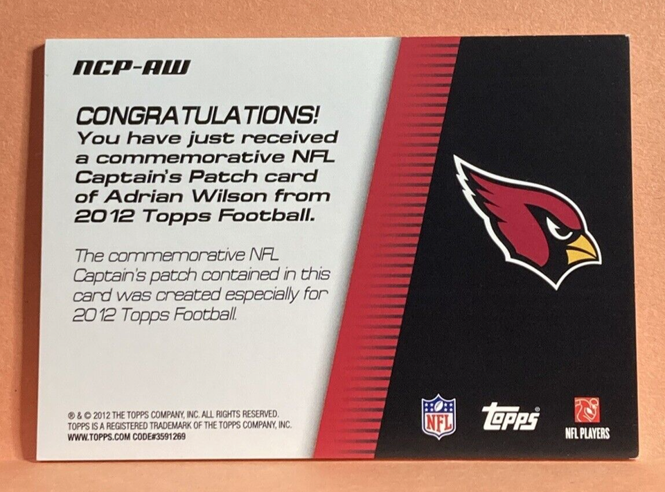 2012 Topps ADRIAN WILSON NFL Captain Card #NCP-AW Cardinals | eBay