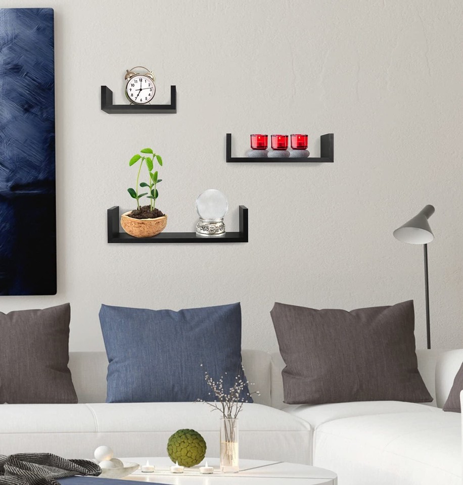 Set of 3 Floating “U” Shelves, Easy-to-Assemble Floating Wall Mount ...