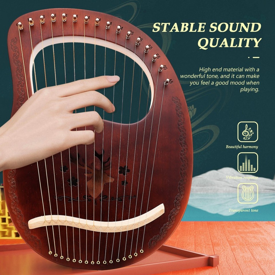 Handheld Harp Stringed Musical Instruments 16-Tone Wood Ancient Style ...