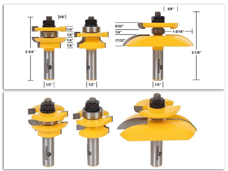 Round Over 3 Bit Cabinet Door Router Bit Set - 1/2" Shank - Yonico ...