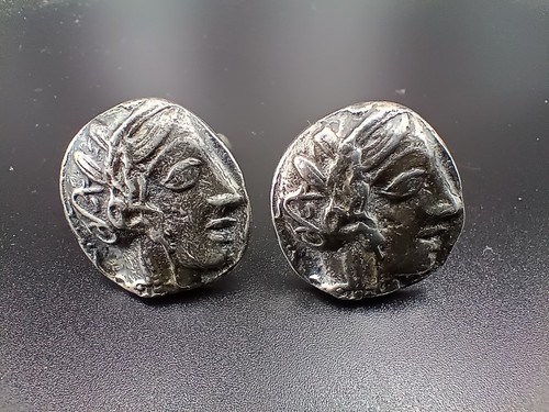 Athena Greek Drachma Coin Cufflinks ALVA STUDIOS Silver Toned Replica ...
