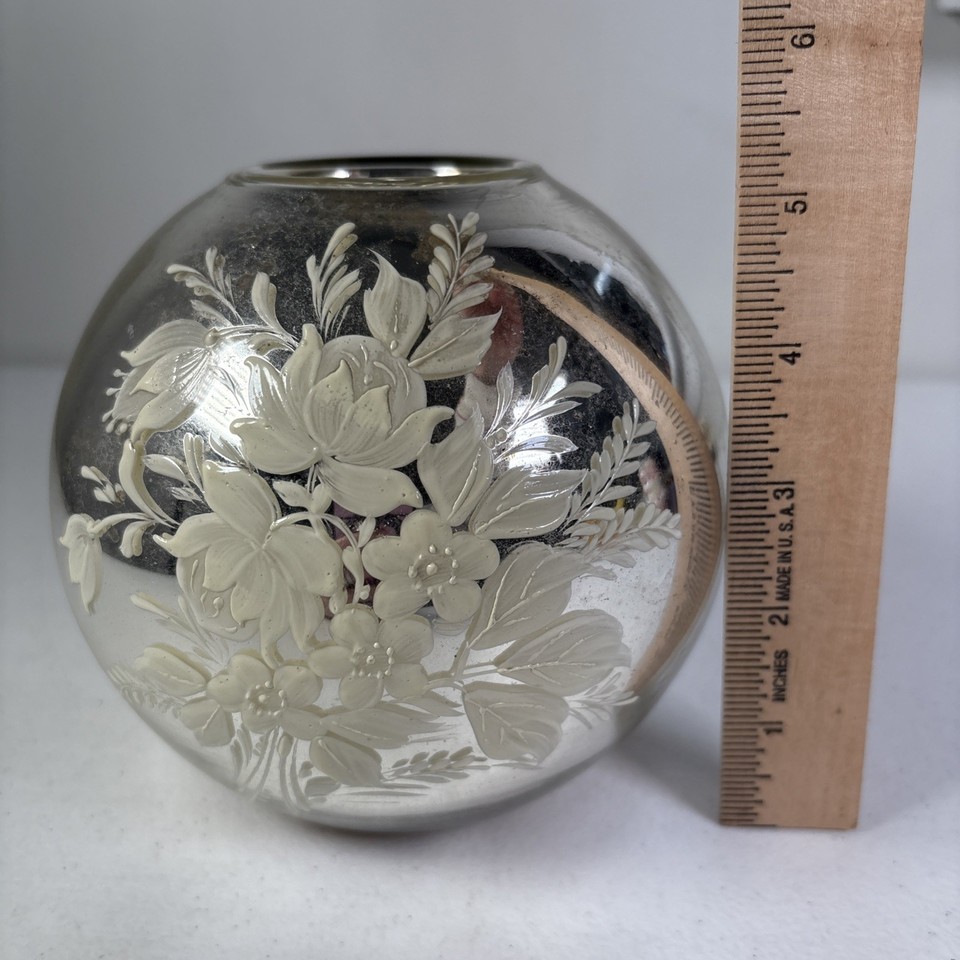 Vtg Antique Real Mercury Blown Glass Globe Shaped Vase Hand Painted ...