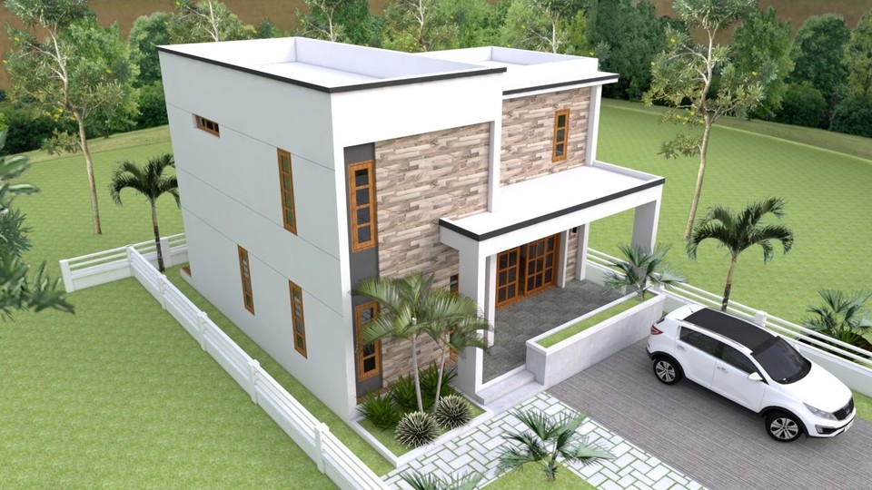 30x33 Simple House Plan 9x10 Meter 3 Bed 2 Bath Terrace Roof (PDF &A4 ...