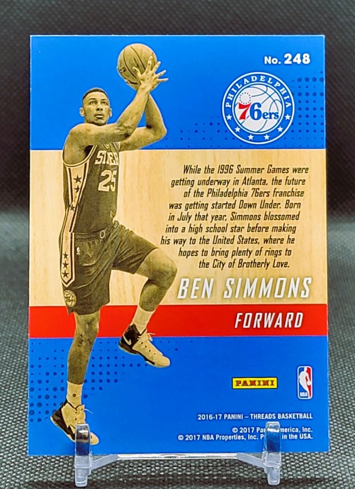 2016 Panini Threads Ben Simmons RC #248 / WOOD PARALELL / Brooklyn Nets ...