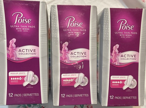 3~Poise Active Collection Ultra Thin Pads Wings Reg Length Level 5 ...