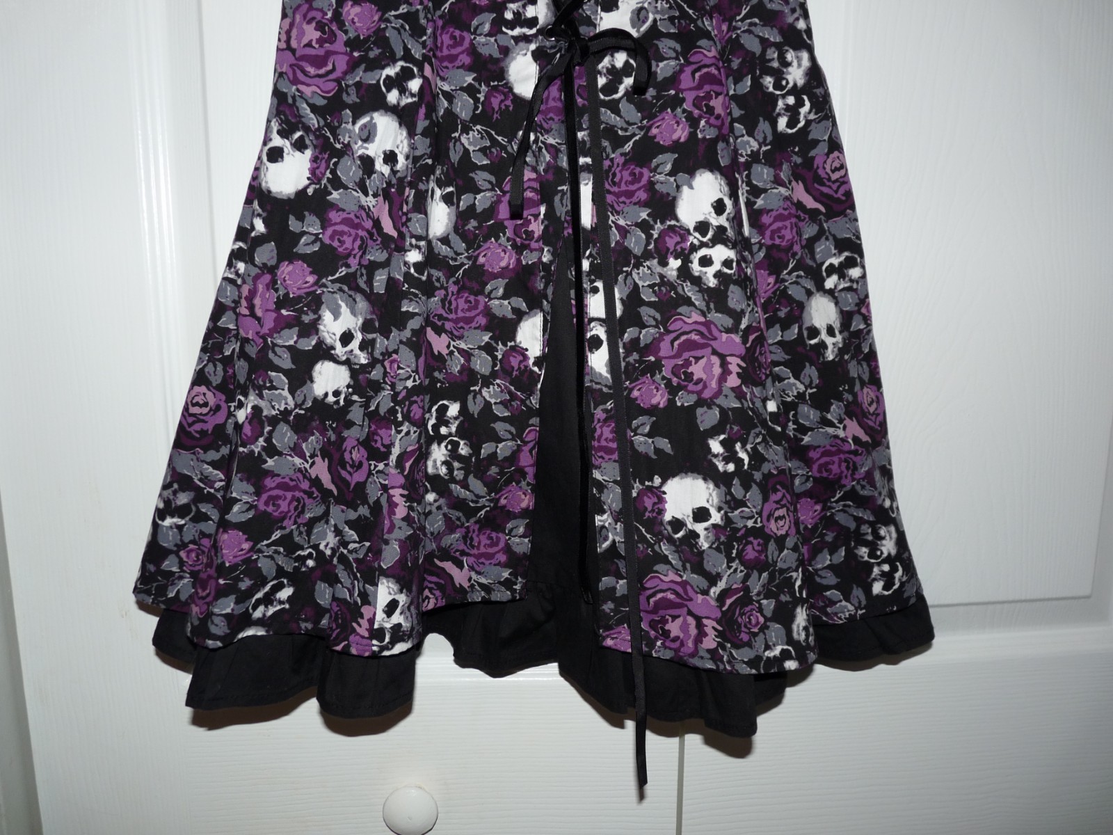 Hot Topic Corset Black & Purple Floral Skull Double Layer Dress Goth sz ...