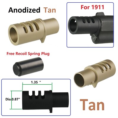 1911 .45 ACP Muzzle Brake Compensator, Round Tube Style,Anodized Tan W ...