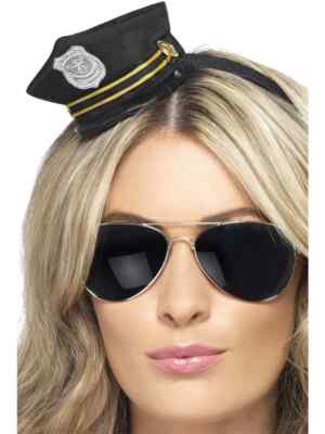 Mini Police Officer Cap Party Hat Black Cop Policewoman Costume ...