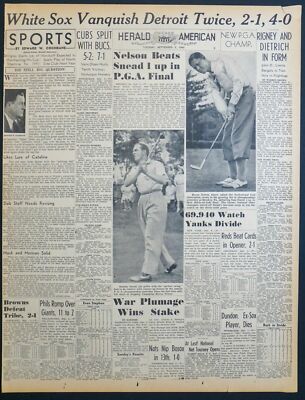 1940 Chicago Sports Page - Byron Nelson Defeats Sam Sneed to Win Golf ...