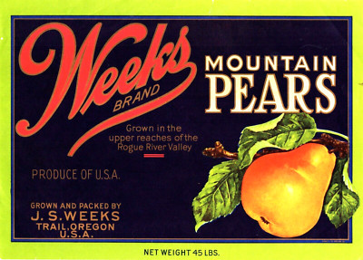 WEEKS Brand Mountain Pears 45 LBS. Original Fruit Crate Label - Trail ...