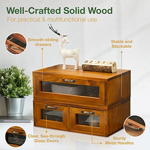 2pc Stackable Storage Drawers Seethrough Glass Wooden Storage Cabinets ...