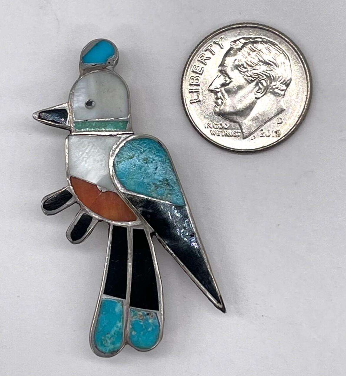 Sterling Silver Native American Zuni Mosaic QUAIL Pin… - Gem