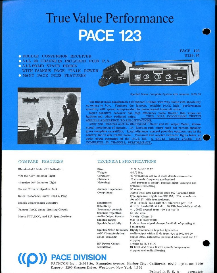 Vintage PACE Model 100-S Radio System & Antenna Print Ad Sales Spec ...