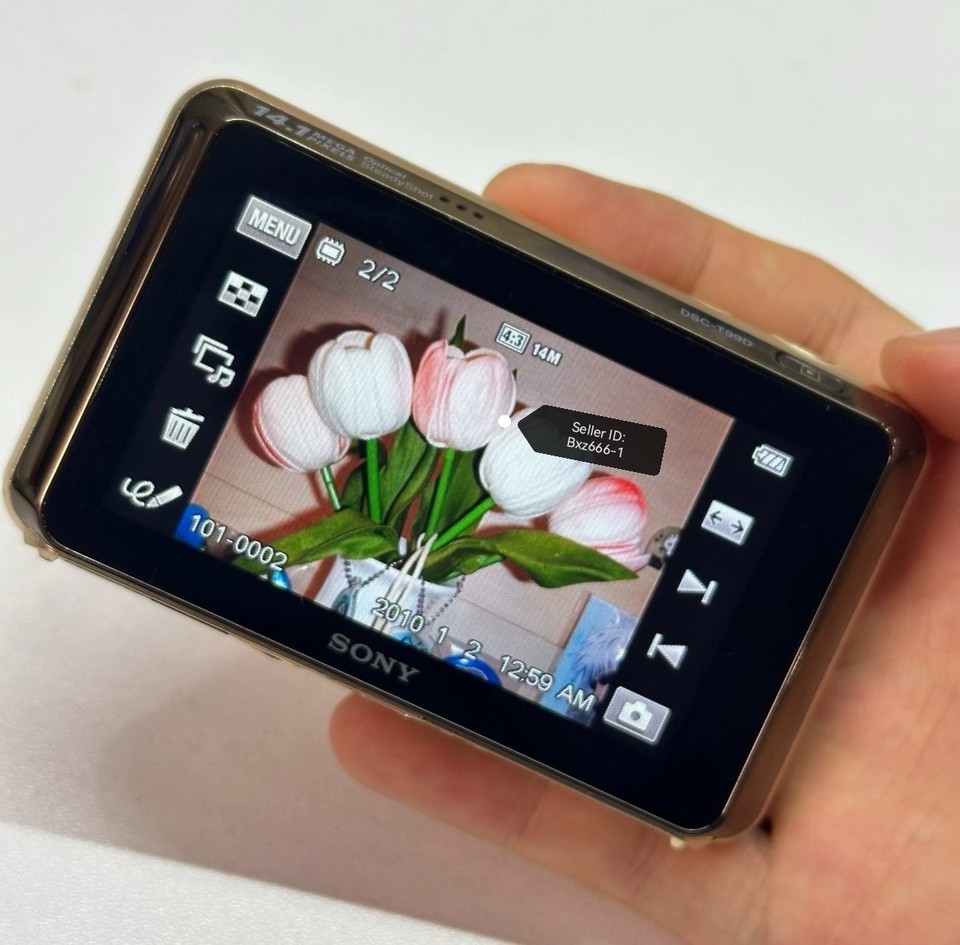 Sony Cybershot Digital Camera DSC-T99D Gold 14.1MP W/ Charger, Battery ...