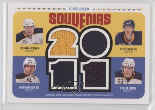 2011 O-Pee-Chee Souvenirs Quadruple Relics Thomas Vanek Tyler Myers ...