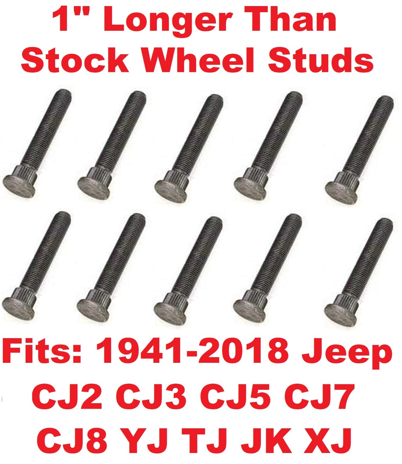 (SET 10 STUDS) 1" Longer Than Stock Wheel Bolts for 1941-2018 Jeep CJ YJ XJ TJ | eBay