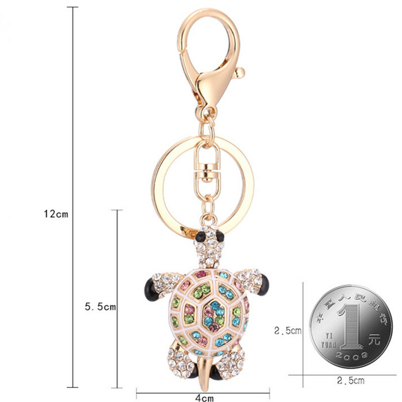 Cute Turtle Color Crystal CZ Pendant Keychain Women's Handbag Key Ring ...