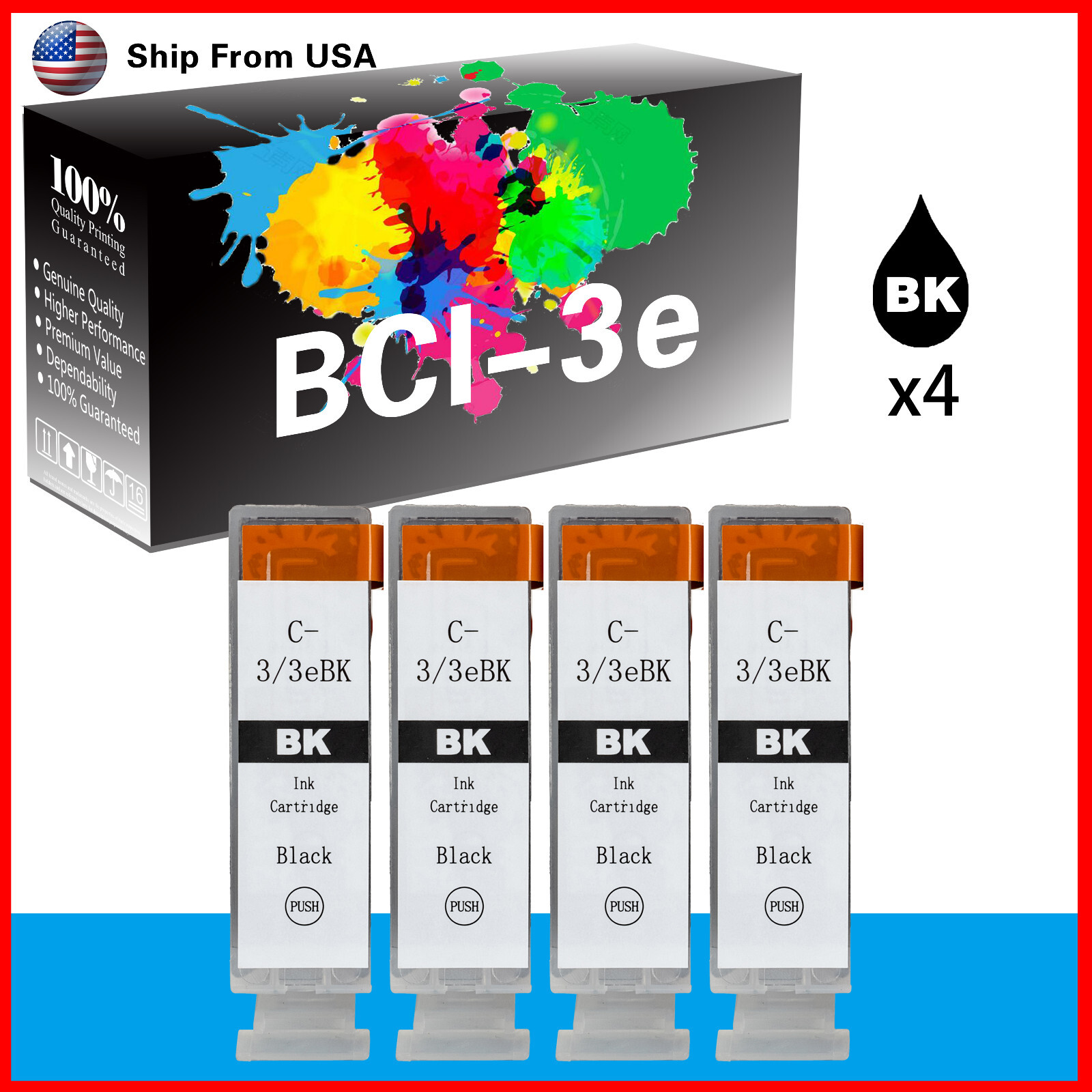 4PK BCI3e BCI-3 BCI-3e Ink Cartridge for PIXMA iP3000 MP960 Printer (Black) | eBay
