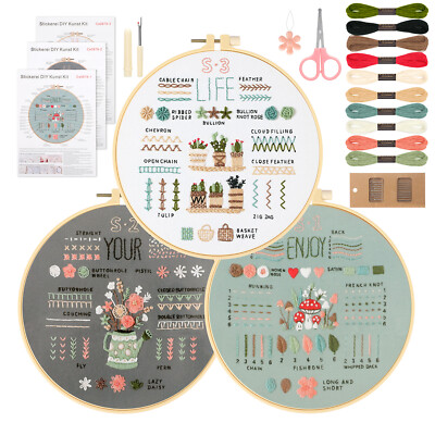 3 Set Embroidery Kit Art Craft Sewing Set DIY Cross Stitch Starter for ...