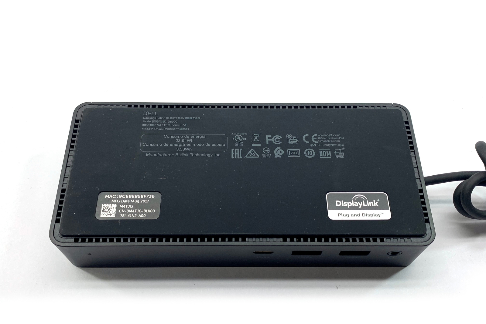 Dell D6000 USB 3.0 USB-C Universal Dock Docking Station 0M4R9V with ...