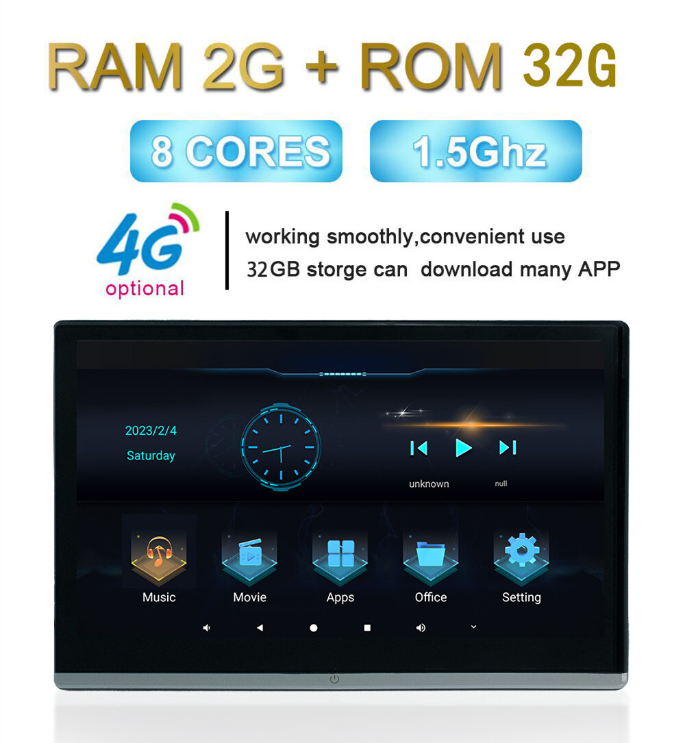 2+32GB Car Pillow Headrest Monitor Rear Seat Android WIFI Entertainment ...