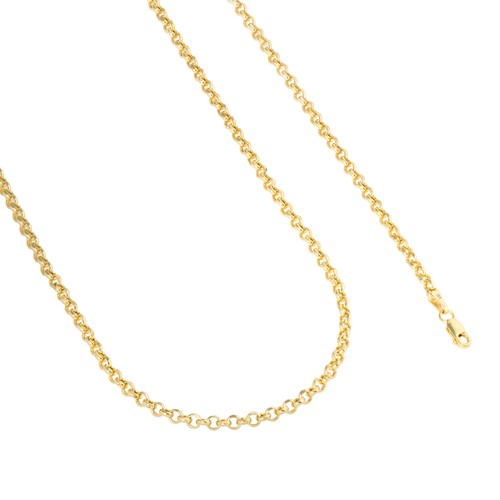 10K Yellow Gold 3mm Rolo Round Circle Cable Link Chain Pendant Necklace ...