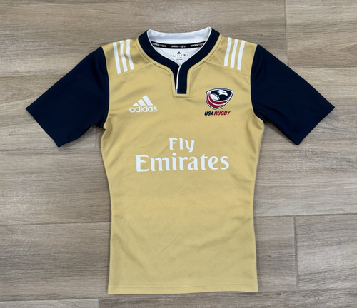 Adidas Men’s USA Rugby Jersey SMALL Gold Fly Emirates Logo Climalite ...