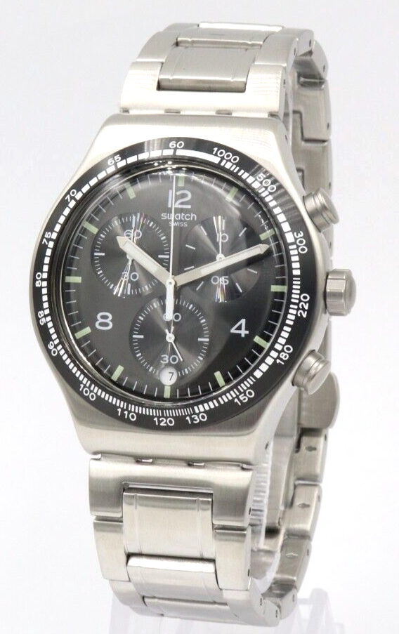 New Swatch Irony Night Flight Steel Silver Chronograph Date Watch ...