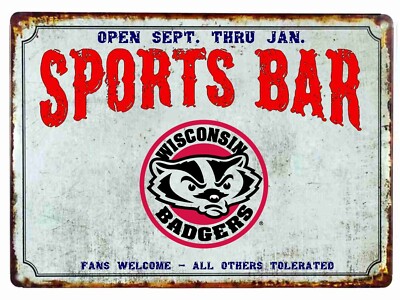 Wisconsin Badgers Sports Bar Metal Tin Sign 8 x 12 Fans Welcome ...