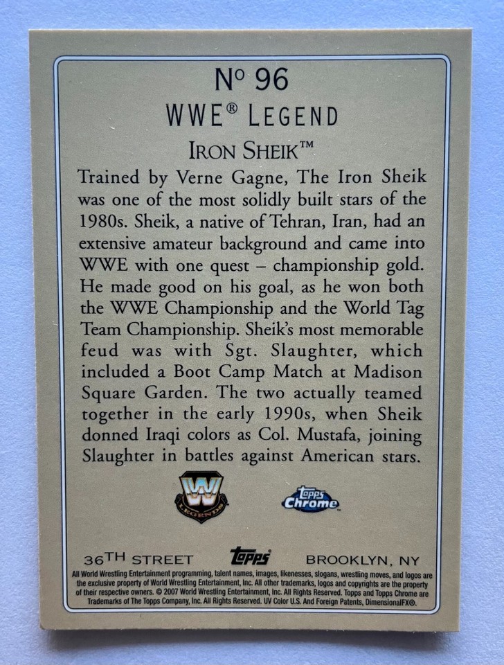 2007 WWE Topps Heritage Chrome Iron Sheik #96 Turkey Red Wrestling Card ...