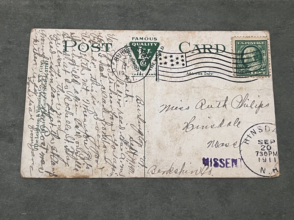 '11 MANSFIELD VT SUMMIT POSTCARD FLAG HINSDALE MA MISSENT NH ! LETTER ...