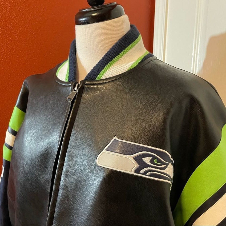 NFL Men's Official Seattle Seahawks Football Team Faux Leather Varsity ...