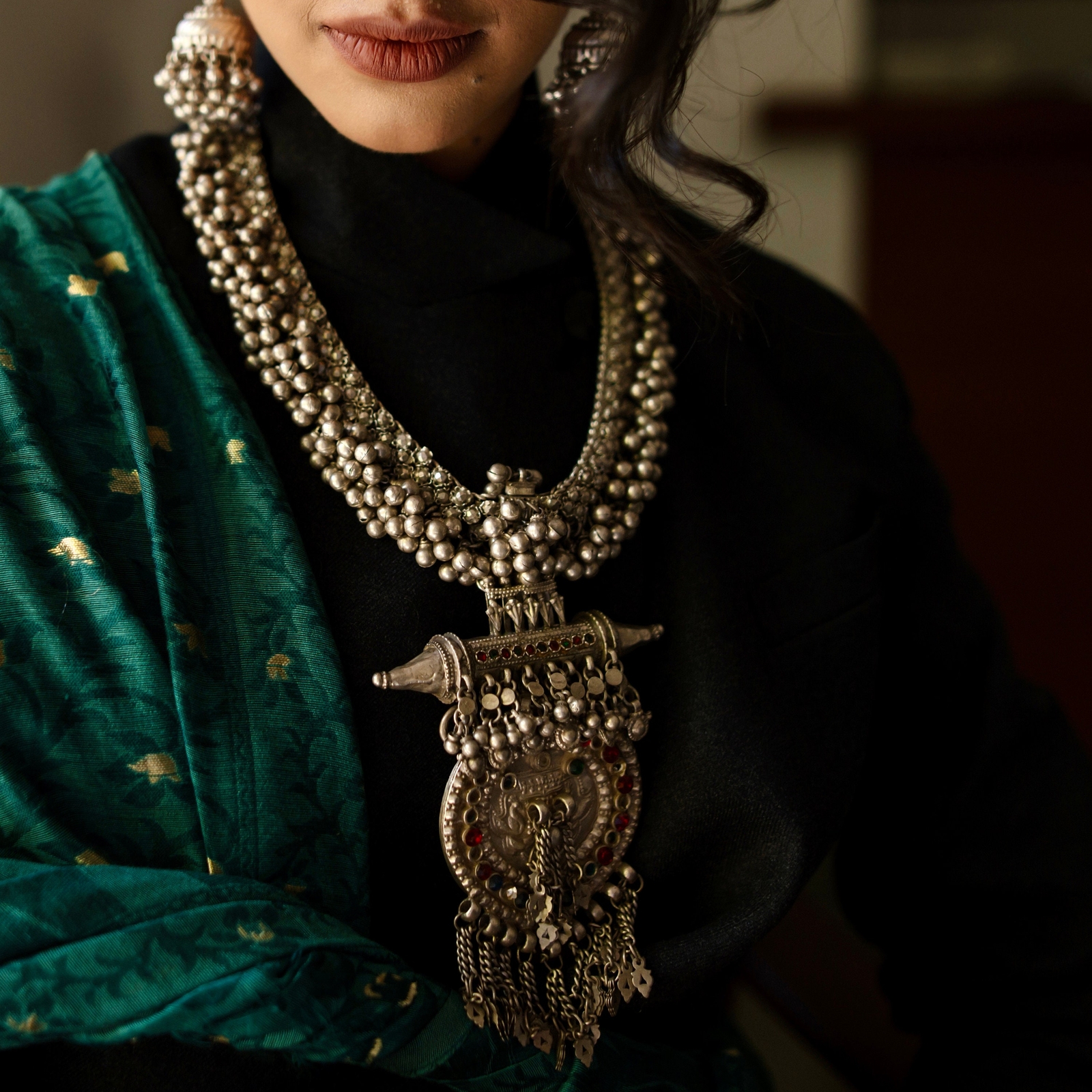 Antique Indian Tribal Long Statement Pendant Necklace… - Gem