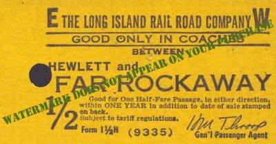 Long Island Rail Road LIRR Hewlett and Far Rockway half fare card ...