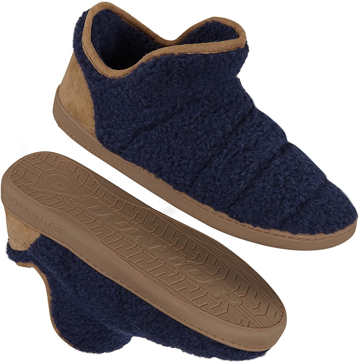 Dunlop Men's Slippers, Memory Foam Boot Slippers with Rubber Sole ...