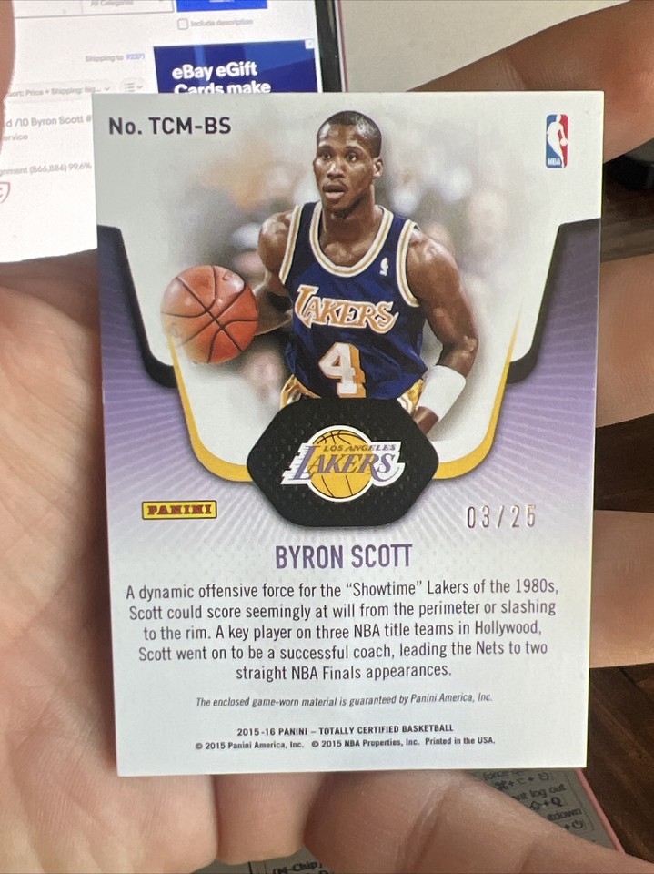 2015-16 Totally Certified Byron Scott 03/25 Game-Worn Patch Lakers #TCM ...