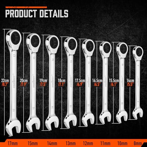 8-Piece Metric Ratcheting Wrench Set | Ratchet Combination Wrench Set ...