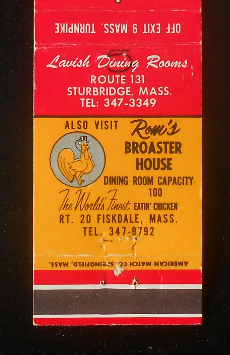 1960s Rom's Broaster House Chicken Rom's Italian Cuisine Sturbridge ...