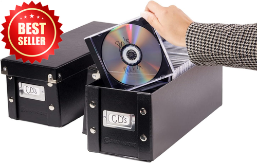 2 Pack CD Storage Boxes Black w/ Lids Hold 165 Discs Durable Media ...