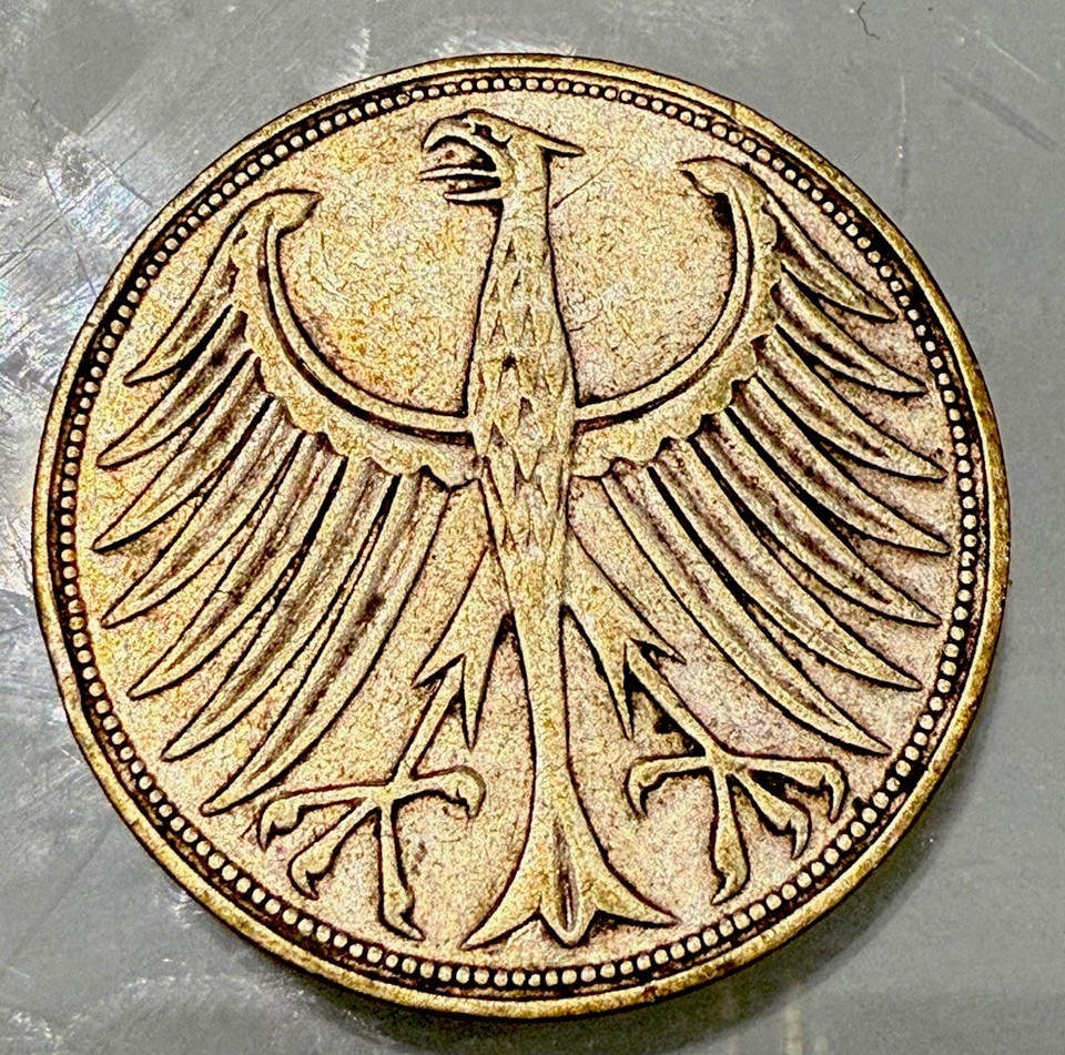 1951F Germany 5 Deutsche Mark Coin Silver KM111 Stuttgart Mint Rare ...