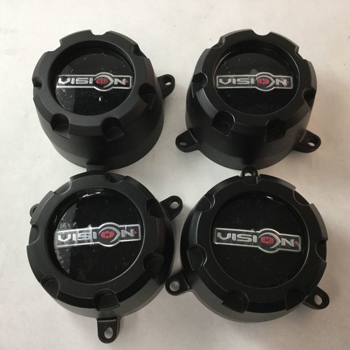 Set 4 Vision Off Road Manx 398 Matte Black Center Cap C398MB-6V Fits ...
