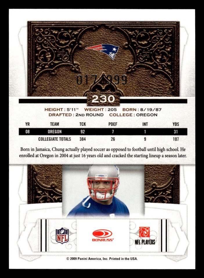 2009 Panini Donruss Classics Patrick Chung RC Rookie /999 #230 | eBay