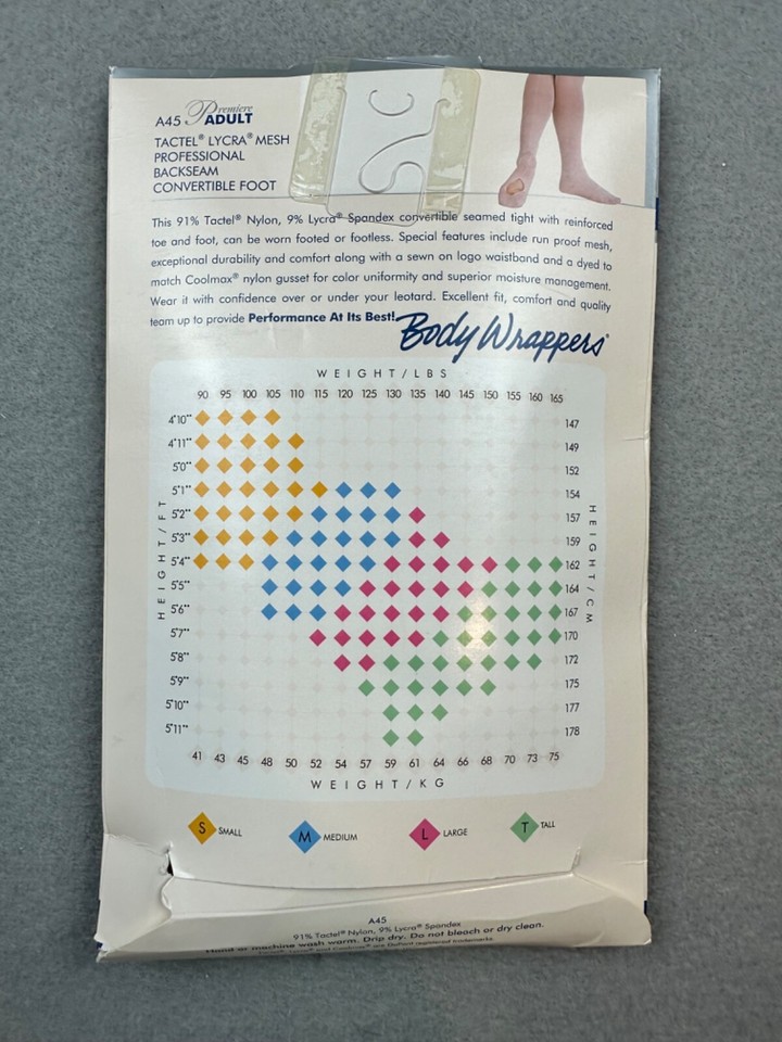Body Wrappers Convertible Tights Adult Tall Stretch New PINK A45 93113 ...